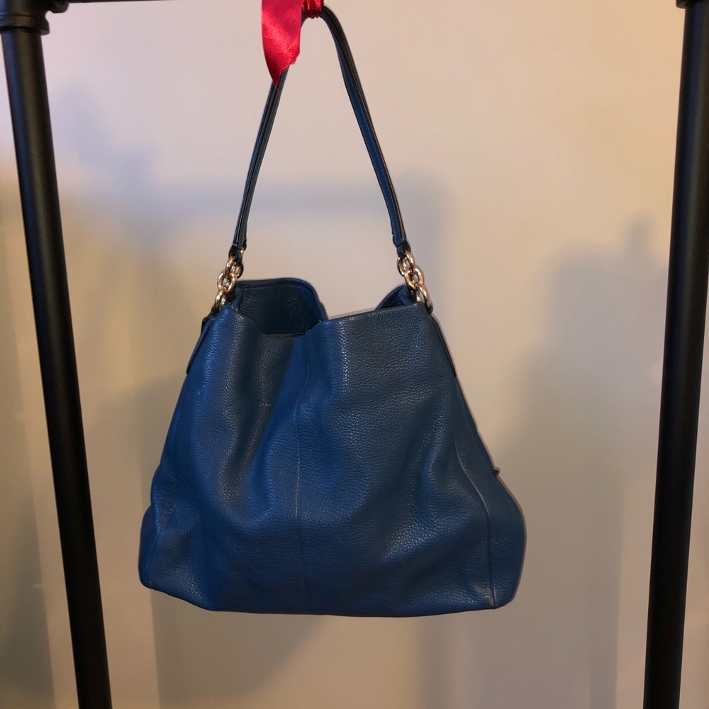 Coach Phoebe Madison Bright Blue Leather Zippered Lar… - Gem